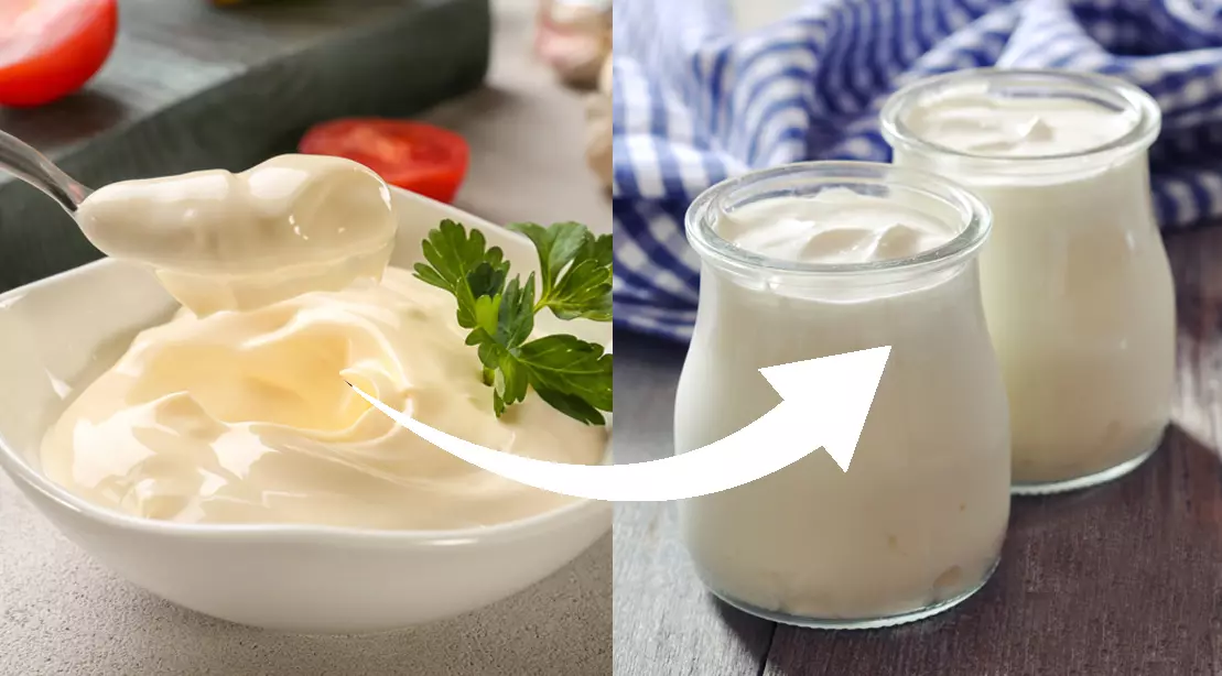 Bowl-Full-Of-Mayonnaise-Tiny-Cups-Of-Yoghurt