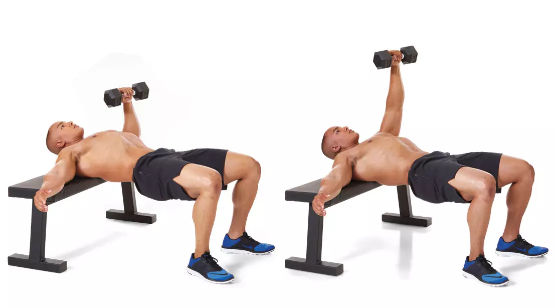 Hips-Off-Bench Single-Arm Dumbbell Press