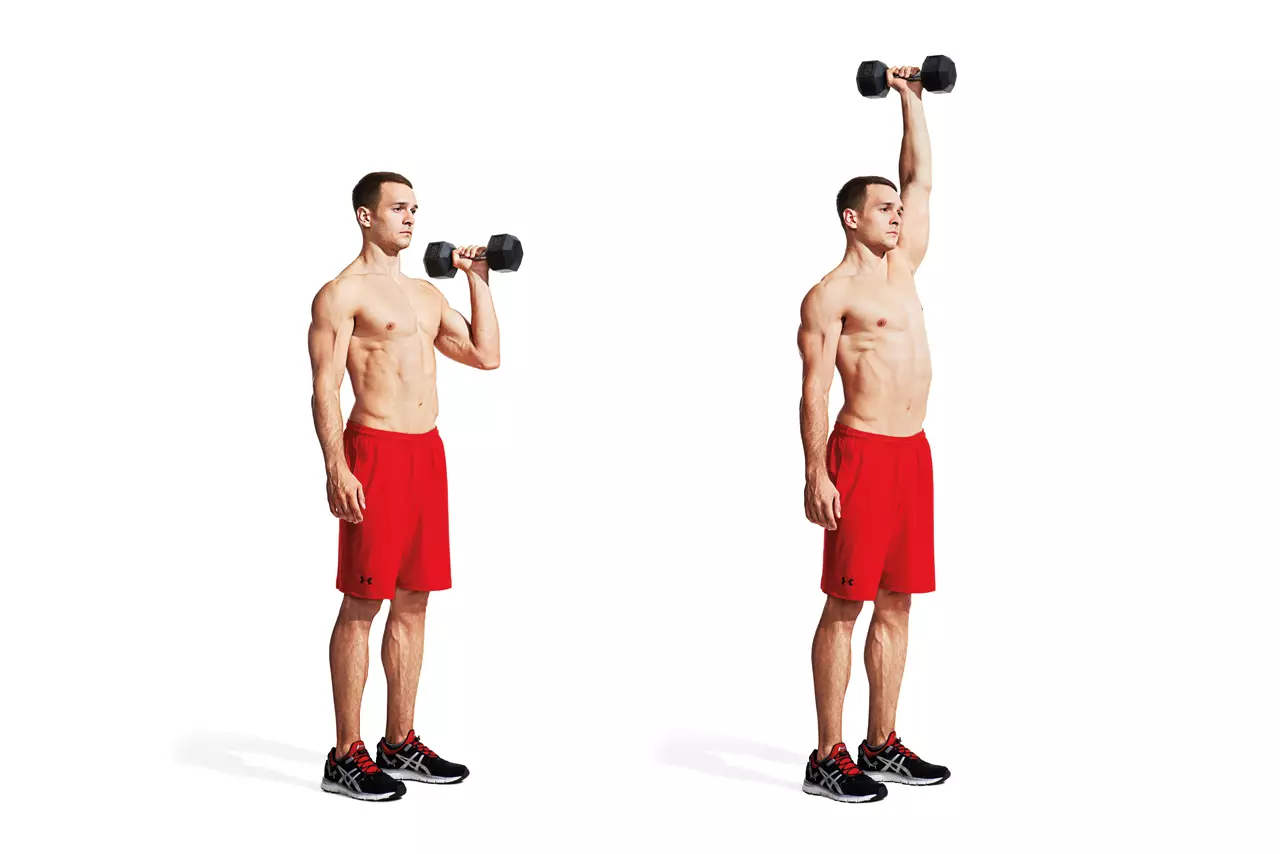 Ọkan-Apa, Igbonwo-ni Dumbbell Overhead Press