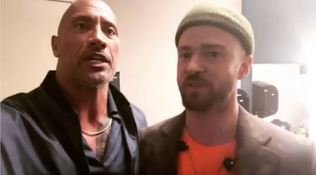 Gwylio: 'The Rock' a Justin Timberlake Bro Allan Cefn llwyfan yn 'The Tonight Show'