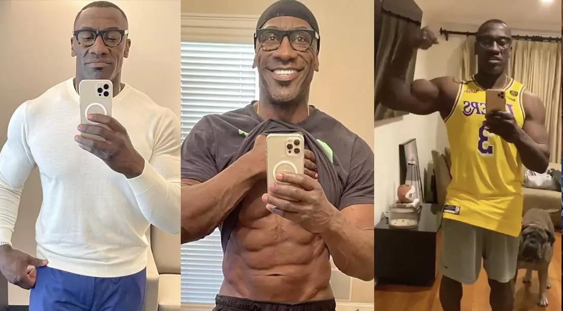 Shannon Sharpe plizyè foto ki montre fizik li